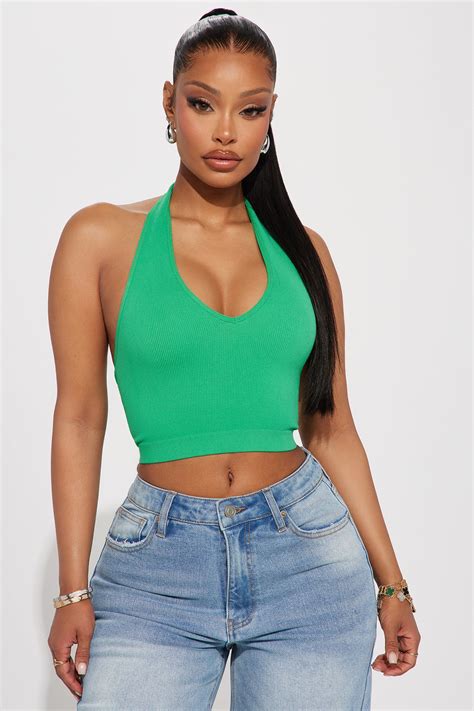 Simi Seamless Halter Crop Top Kellygreen Fashion Nova