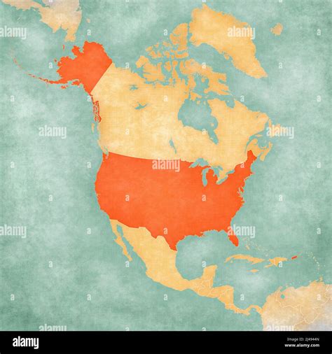 United States On The Map Of North America In Soft Grunge And Vintage