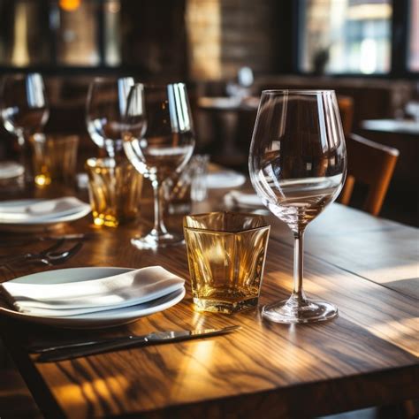 Premium Photo An Empty Restaurant With Wine Glasses On The Table
