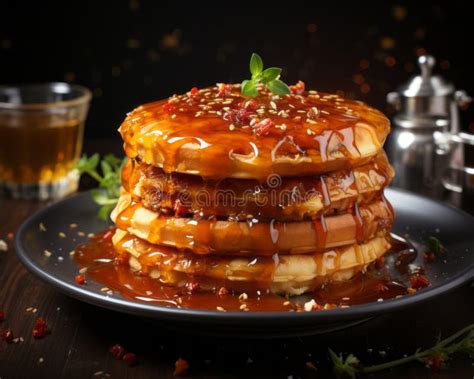 Chicken And Waffles Crispy Fluffy Maple Syrup Hot Sauce Gourmet