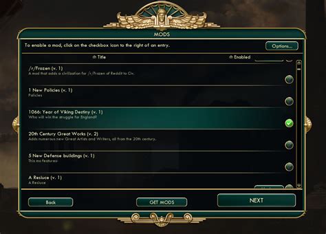 No Set Up Game Option In The Mods Screen R Civ