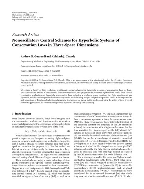 Pdf Nonoscillatory Central Schemes For Hyperbolic Systems Of Conservation Laws In Three Space