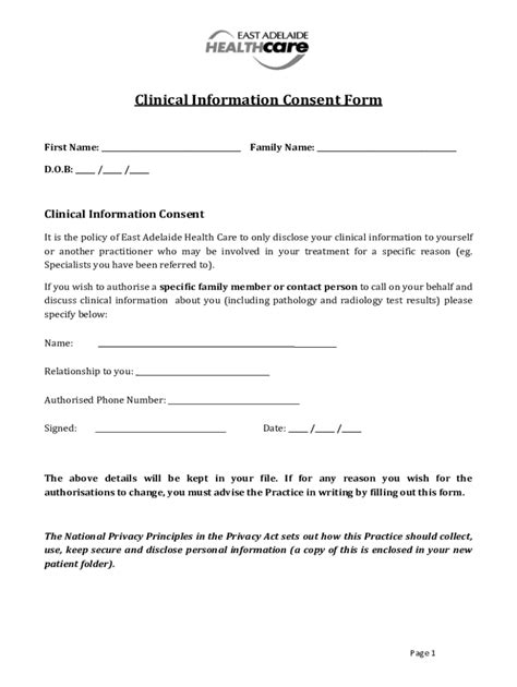 Fillable Online Clinical Information Consent Form Fax Email Print