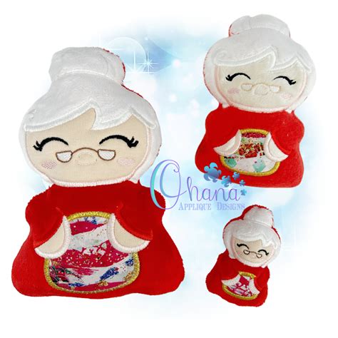 Chubby Mrs Claus Stuffie Embroidery Design Ohana Applique Designs