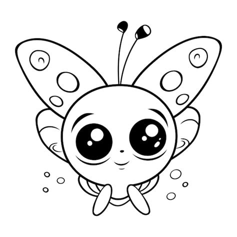 귀여운 만화 나비 색칠하기 책에 대한 흑백 벡터 그림 프리미엄 벡터