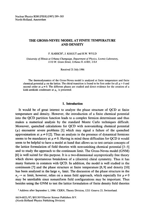 Pdf The Gross Neveu Model At Finite Temperature And Density