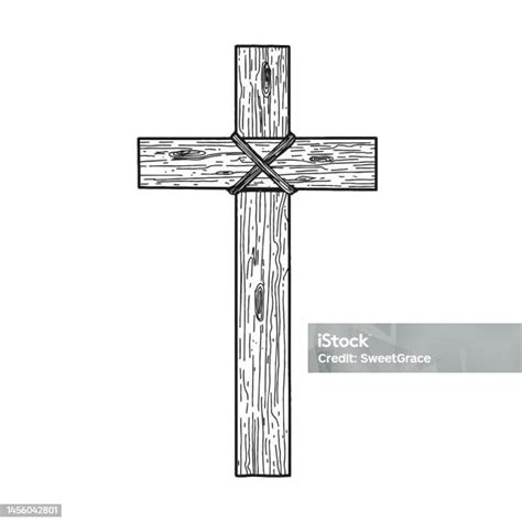 부활절에 대 한 손으로 그린 벡터 그림입니다 나무 십자가 주님예수 그리스도의 십자가에 못 박히심과 부활의 상징 무덤 매장지에 대한 스톡 벡터 아트 및 기타 이미지 Istock