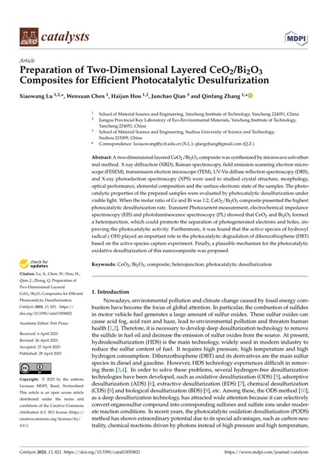 Pdf Preparation Of Two Dimensional Layered Ceo2 Bi2o3 Composites For