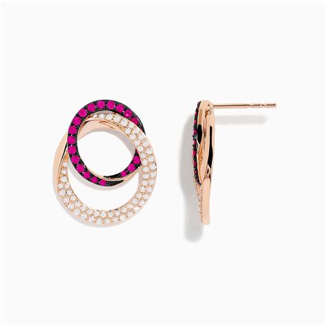 Ruby Royale 14k Rose Gold Ruby And Diamond Intertwined Circles Earring