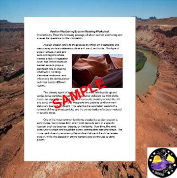 Aeolian Weathering Erosion Reading Worksheet Editable TPT