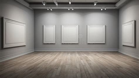 Gallery Interior With Empty Frames On Wall Art Gallery With Blank Frames Stock Illustration