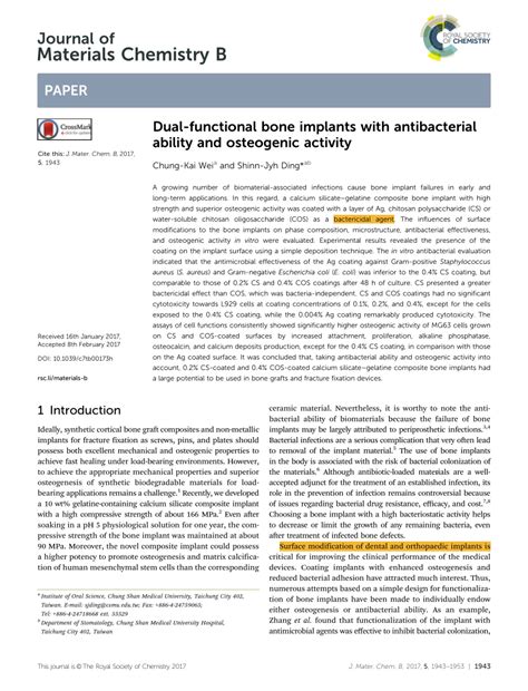Pdf Dual Functional Bone Implants With Antibacterial Ability And Osteogenic Activity