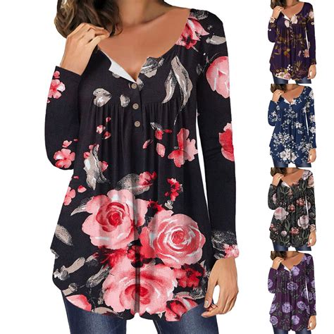 Patlollav Womens Plus Size Blouses Loose Crew Neck 34 Sleeve Christmas