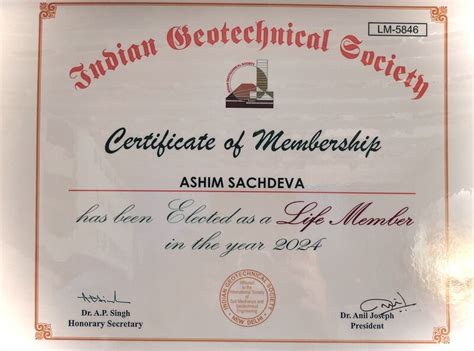 Honoured To Be Elected As Life Member Of Indian Geotechnical Society