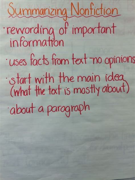 Summarizing Non Fiction Anchor Chart For Coding Text Too Fiction