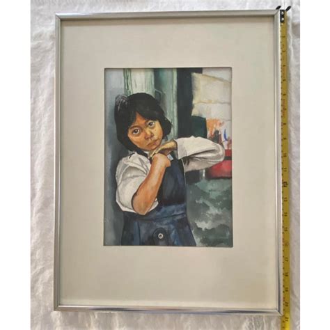 Mid 20th Century Framed Watercolor “portrait Of A Native American Girl With Sad Eyes” By Artist