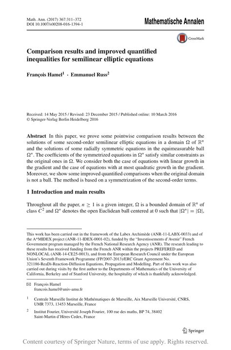 Comparison Results And Improved Quantified Inequalities For Semilinear Elliptic Equations
