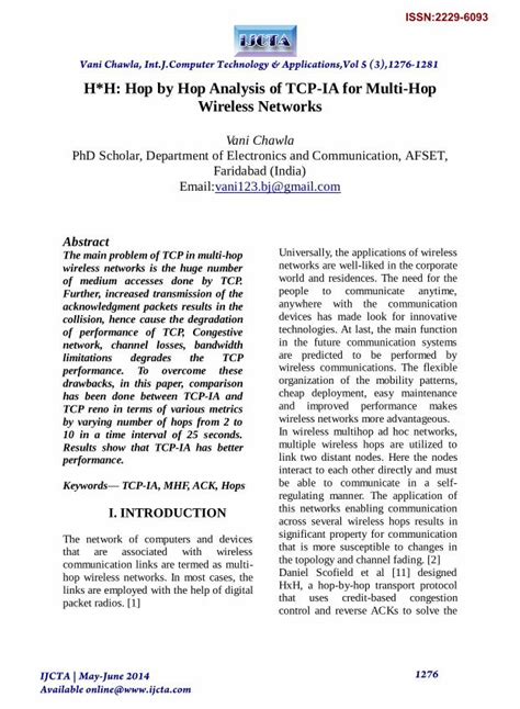 Pdf H H Hop By Hop Analysis Of Tcp Ia For Multi Hop Wireless
