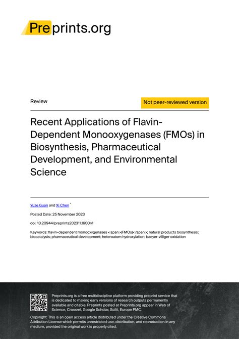 Pdf Recent Applications Of Flavin Dependent Monooxygenases Fmos In Biosynthesis