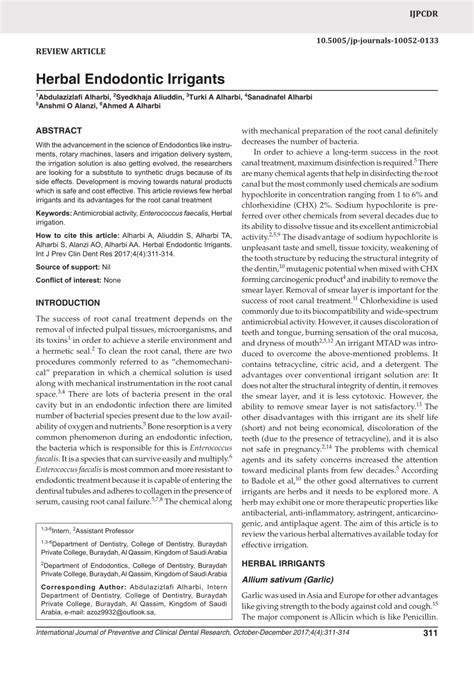 Pdf Herbal Endodontic Irrigants