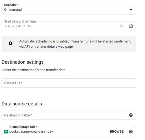 How To Invoke An On Demand Bigquery Data Transfer Service Stack Overflow
