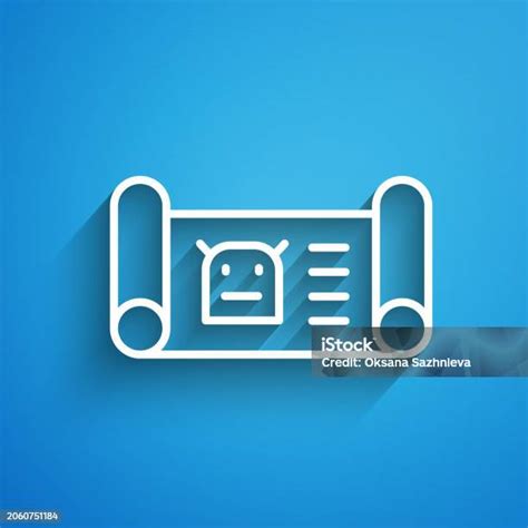 Ikon Cetak Biru Robot Garis Putih Terisolasi Dengan Latar Belakang Biru