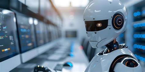 Ai Robot Manages Computer Operations In Advanced Factory Concept Industrial Automation