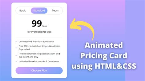 How To Make Animated Pricing Card Ui Design Using Html And Css