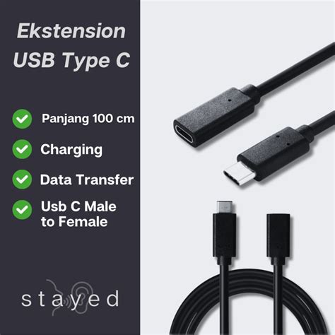 Jual SOONHUA Kabel Ekstension USB Type C Male Ke USB Type C Female 1M 8196 Shopee Indonesia