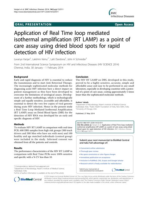 Pdf Application Of Real Time Loop Mediated Isothermal Amplification Rt Lamp As A Point Of