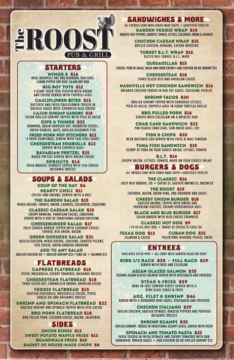 The Roost Menus Harbor Pines Golf Club
