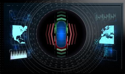 hud gui ui 스타일의 자동차 인터페이스 자동차 감지 시스템 개념 프리미엄 벡터