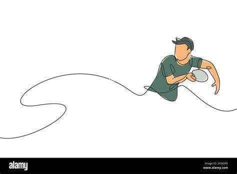 One Single Line Drawing Of Energetic Man Table Tennis Player Focus
