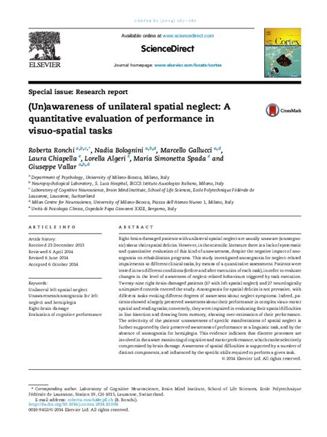 Pdf Quantitative Evaluation Of Anosognosia In Neglect