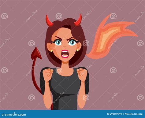 Evil Girlfriend Spitting Fire When Talking Vector Cartoon Illustration