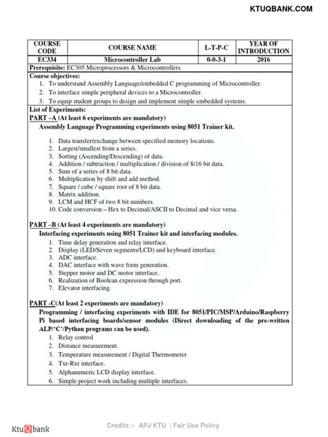 Ec334 Microcontrollers Lab Pdf