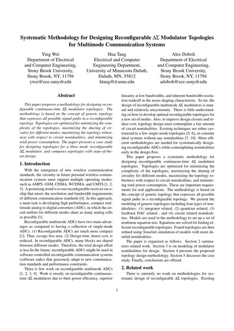 pdf systematic methodology for designing reconfigurable deltasigma modulator topologies for