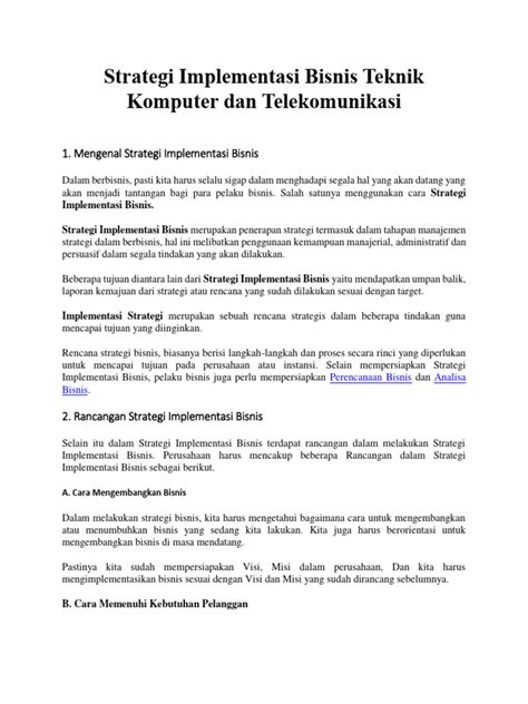 Strategi Implementasi Bisnis Teknik Komputer Dan Telekomunikasi Pdf Bisnis Pengelolaan