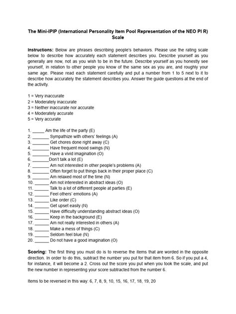 Mini Ipip Personality Test Guide Pdf Extraversion And Introversion Human Development