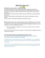 PS1 Answers Pdf BME 220 Problem Set 1 Due DATE Report All Your