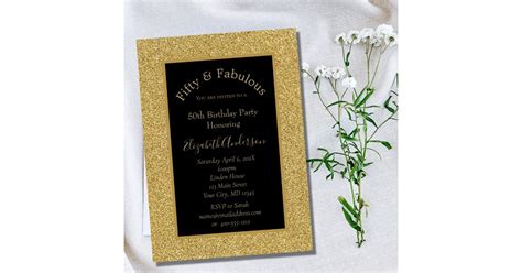 Black Gold Glitter 50 Fabulous Birthday Invitation Zazzle