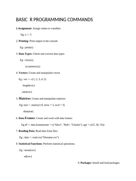 Basic R Programming Commands | PDF