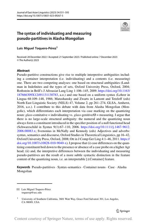 Pdf The Syntax Of Individuating And Measuring Pseudo Partitives In