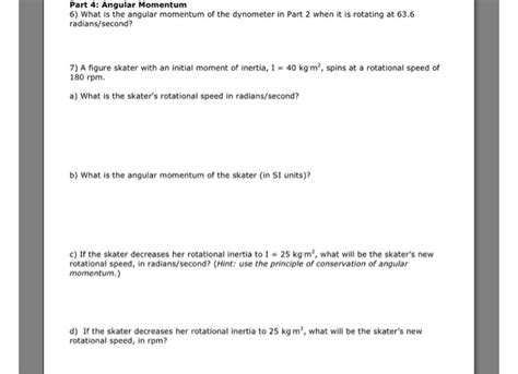 Solved Part 4 Angular Momentum 6 What Is The Angular Chegg Com