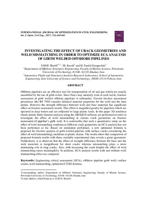 Pdf Investigating The Effect Of Crack Geometries And Weld Mismatching