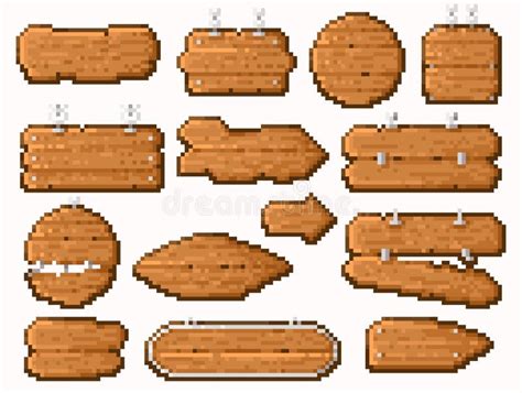 Wooden Pixel Signs Retro Bit Video Game Board Frame Vintage Blank Banner Panel Pixelated