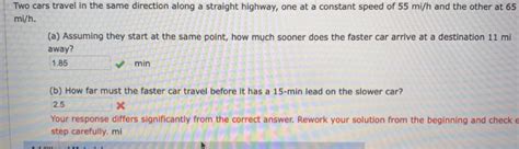 Solved Two Cars Travel In The Same Direction Along A