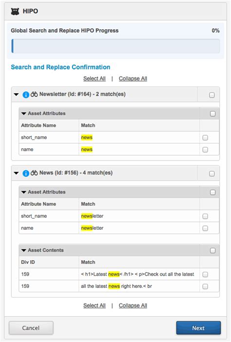 search and replace tool tools manuals squiz matrix 5 documentation