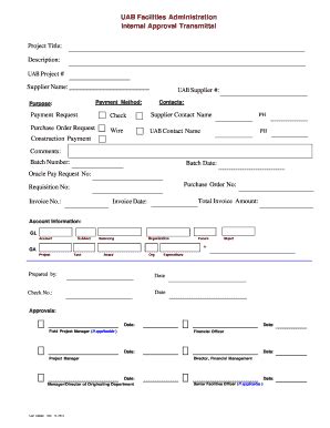 Fillable Online Internal Approval Transmittal Form Revised By Clay