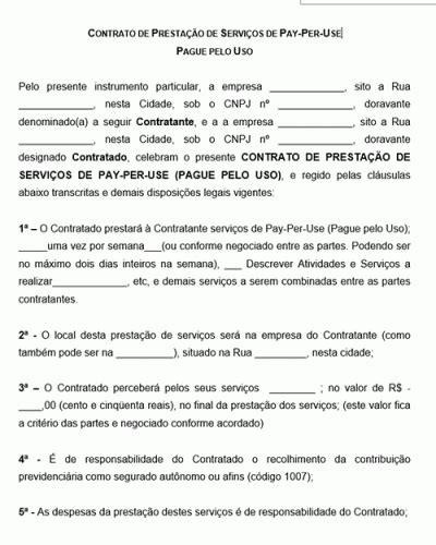 Referência para um Contrato de Prestação de Serviços de Pay Per Use